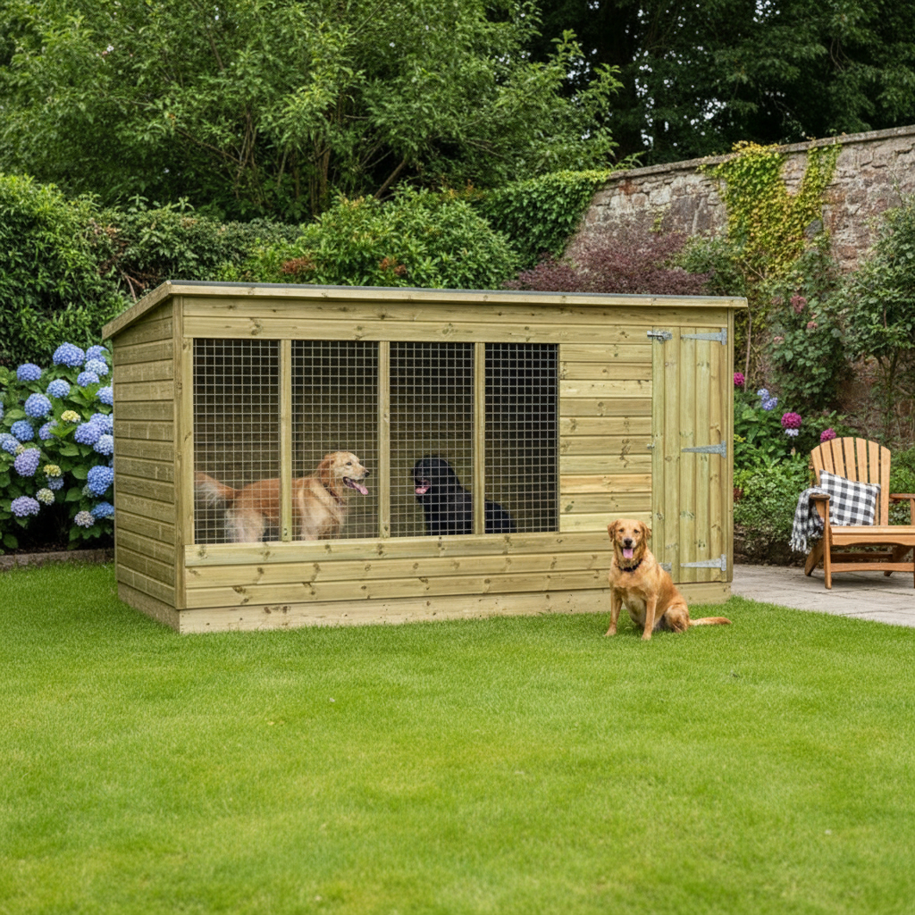 Aston Wooden Dog Kennel & Run 14ft x 6ft – Pent Roof, Medium Height ...