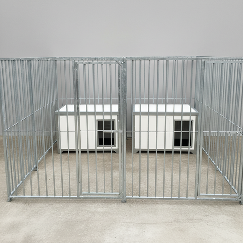 Double Bay Galvanised Dog Pen with Thermal Cabins 10x8ft | Kennelstore